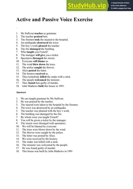 Active and passive voice exercise | PDF