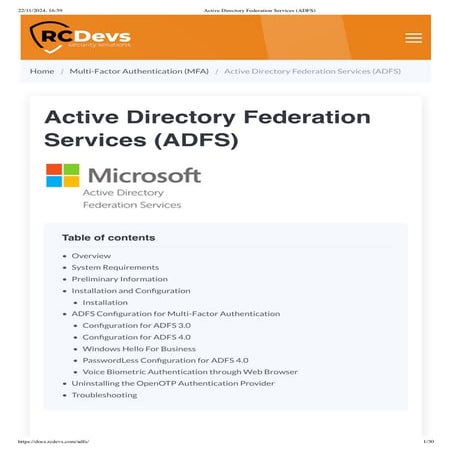 Active Directory Federation Services Openotp Multi Factor Authentication Integration With Adfs