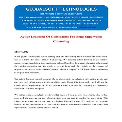 IEEE 2014 JAVA DATA MINING PROJECTS Active learning of constraints for semi supervised ...