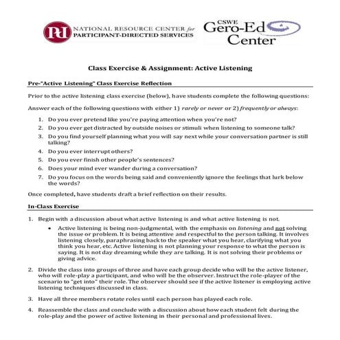 Active listeningclassexercise assignment | DOCX