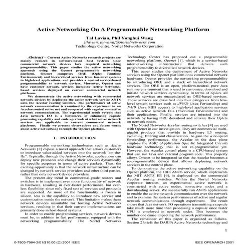 Active networking on a programmable networking platform | PDF