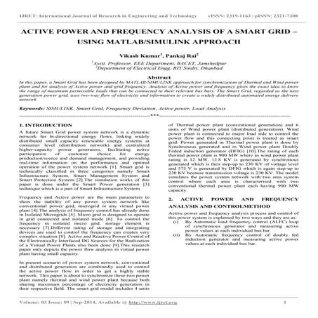Active power and frequency analysis of a smart grid – using matlabsimulink approach | PDF ...