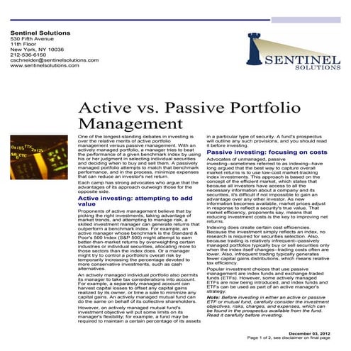 Active Vs Passive Portfolio Management | PDF