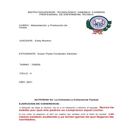 Actividad 04 la cohesión y coherencia textual | DOCX