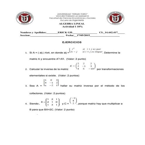 ÁLGEBRA LINEAL ACTIVIDAD 3 ERICK GIL | DOCX