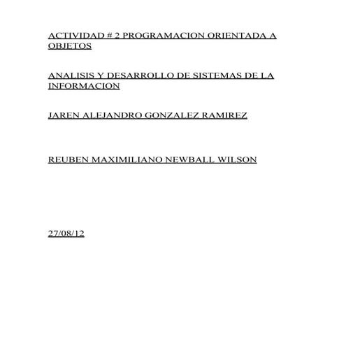Actividad 2 programacion orientada a objetos jaren gonzalez | DOCX | Programming Languages ...