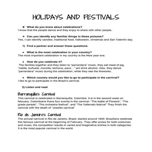 HOLIDAYS AND FESTIVALS | PDF | National & Civic Holidays | Holidays