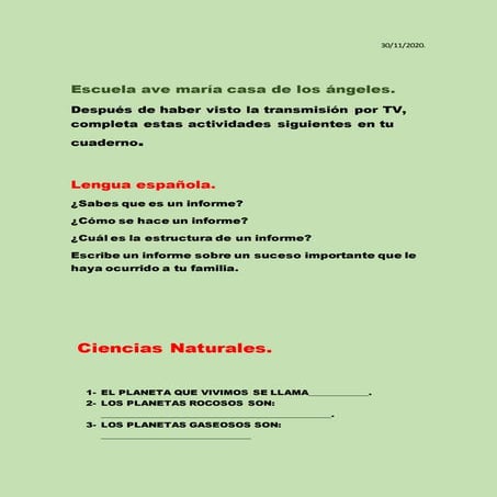Actividad de español y ciencias | DOCX