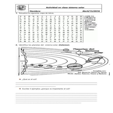 Sopa De Letras Del Sistema Solar