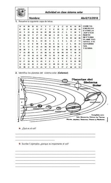 Sopa De Letras Del Sistema Solar