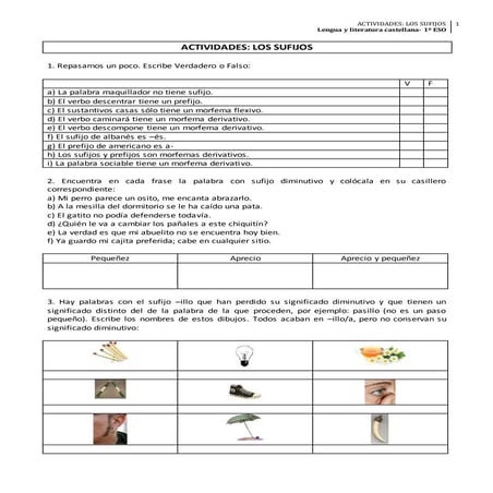 Prefijos Y Sufijos Ejercicios Para Imprimir