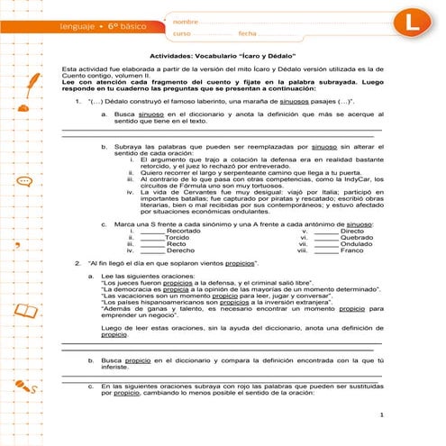 Actividades de vocabulario | PDF