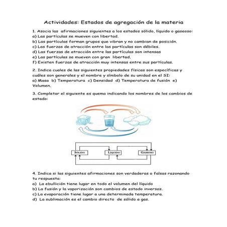Hoja De Trabajo Sobre Cambios En Los Estados De La Materia