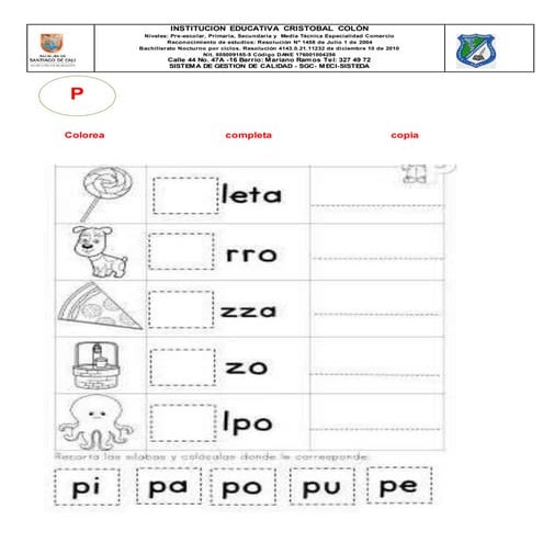 Tarjetas silabas | DOCX