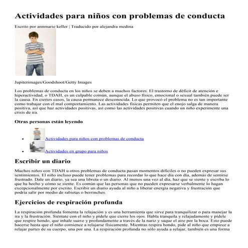 Actividades para niños con problemas de conducta | DOCX