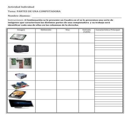 Hoja De Trabajo Sobre Las Partes De La Computadora