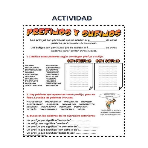 Hoja De Trabajo De Sufijos Prefijos Y Sufijos: Fichas Interactivas Y