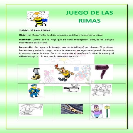 Juego De Conocimiento De Rimas Infantiles Juegos De Rima | PDF