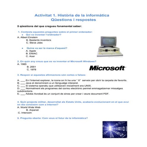 La història de la informàtica | DOCX