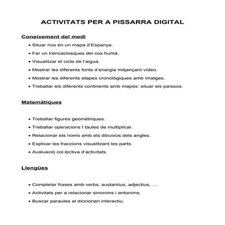 Activitats Per A Pissarra Digital | DOC