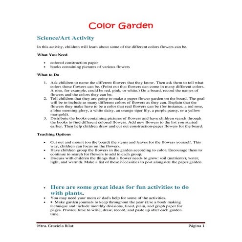 Activities For Thematic Unit The Garden | PDF