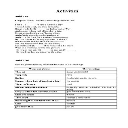 Activities for the poem | PDF