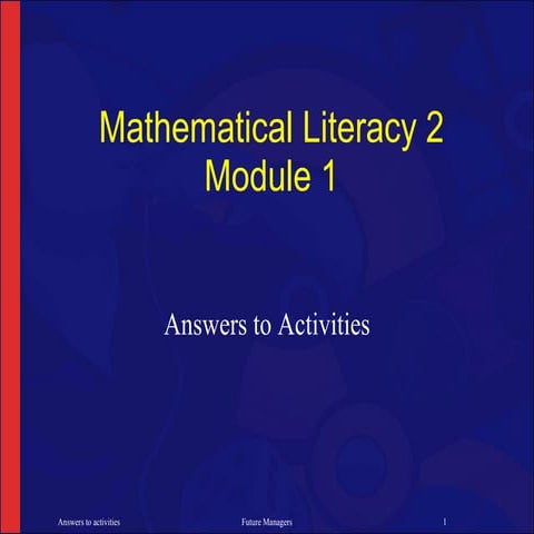 NCV 2 Mathematical Literacy Hands-On Training Module 1 Activities | PPT