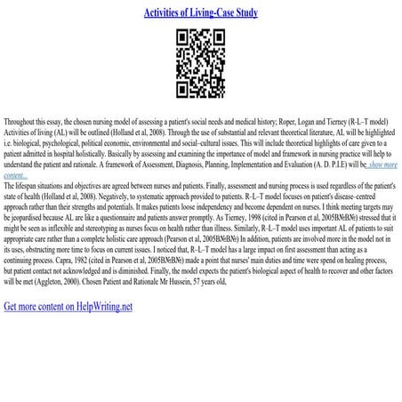 Activities Of Living-Case Study | PDF