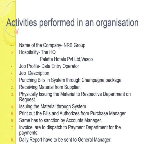 Activities performed in an organisation | PPTX
