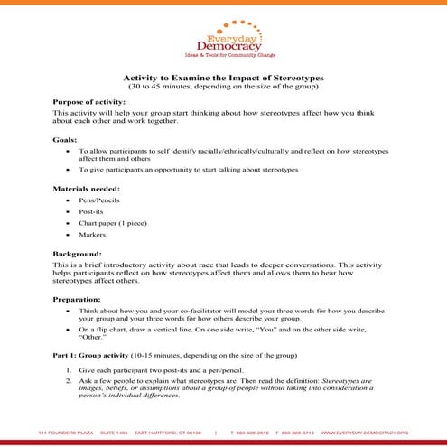 Activity to Explore the Impact of Stereotypes | DOC