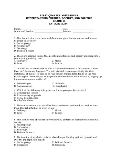 Understanding Culture, Society and Politics | PDF