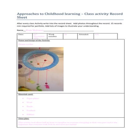 Dream catcher Childcare sheet | PDF