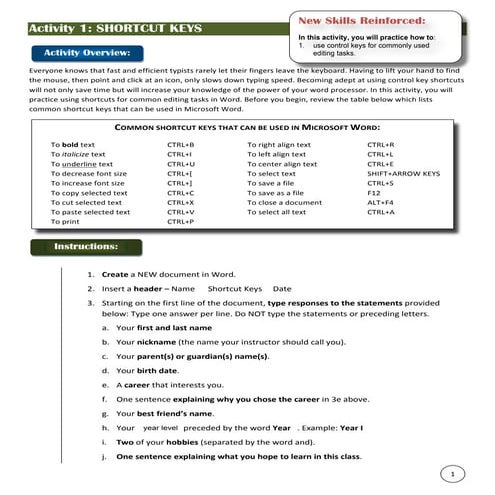 Activity 1 shortcut_keys (1) | PDF