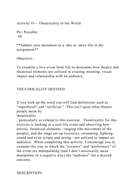 How to write a theater report | DOC | Screenwriting | Content Production