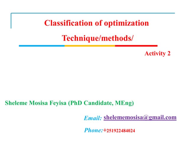 Classification Of Optimization Techniques Ppt