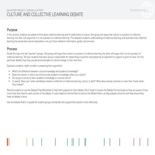 Lesson 6.2 Activity: Culture and Collective Learning Debate | PDF ...