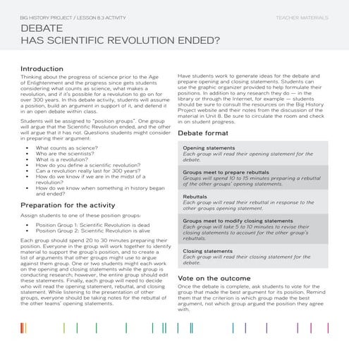 Lesson 8.3 Activity: Debate: Has the Scientific Revolution Ended? | PDF