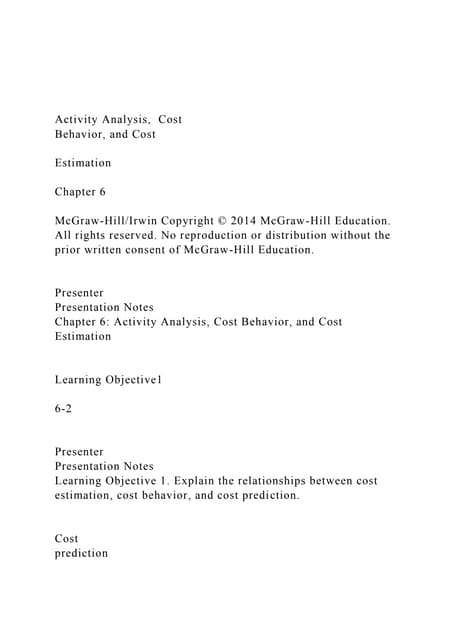 Activity Analysis Cost Behavior And Cost Estimation Docx