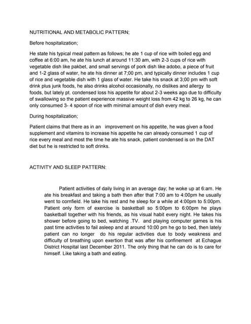 Sample Gordon's Functional Health Pattern: Intestinal Obstruction ...