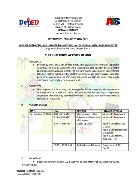 Clean Up Drive Activity Completion Report | DOCX | Education