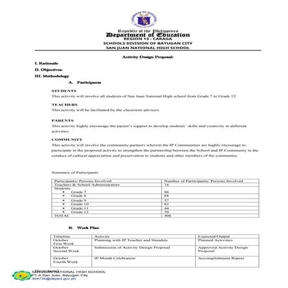 Activity Design Proposal for Indigenous Culture Appreciation at San ...