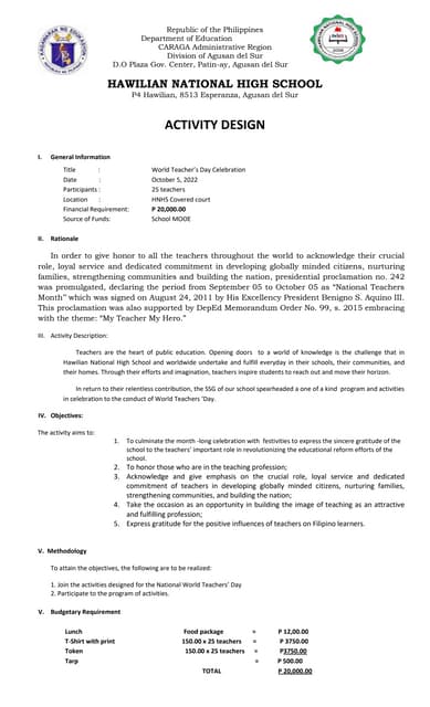 SAMPLE OF A FAMILY DAY ACTIVITY PROPOSAL IN SCHOOL | PDF