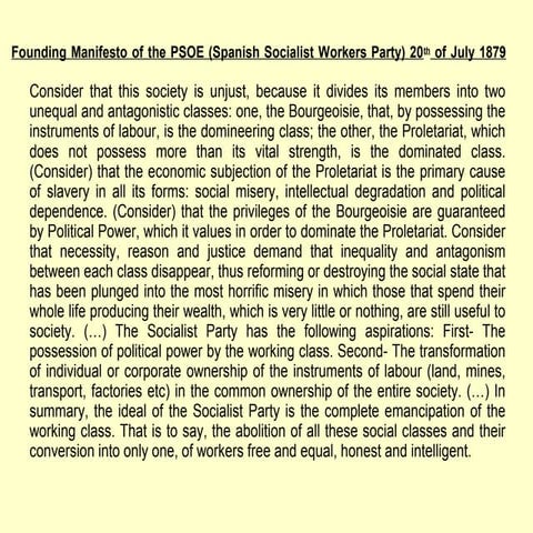 Activity Founding Manifesto of the PSOE 1879 | PPT