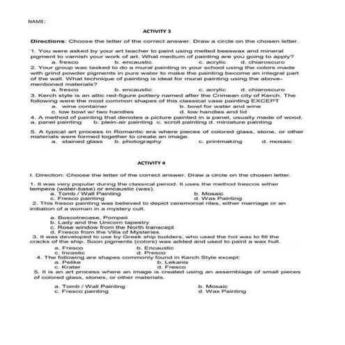 ACTIVITY IN MAPEH ARTS Q1_2.docx | Homework and Study | Education