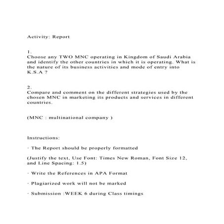Activity Report 1. Choose any TWO MNC operating in King.docx