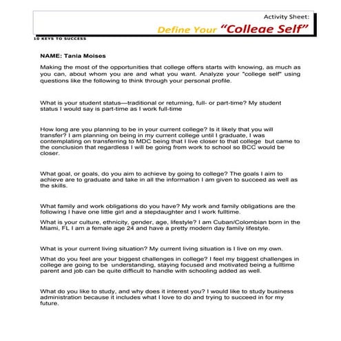 Activity sheet your college self | DOC