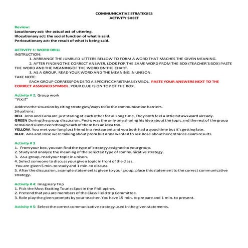 Activity sheet communicative strategies | DOC