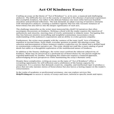 Act Of Kindness Essay. Worcester State University | PDF | Hobbies ...