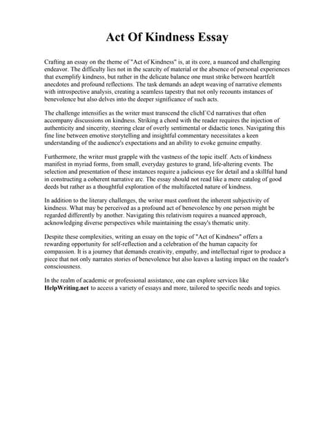 Random Act Of Kindness Essay. Westminster College (Utah) | PDF