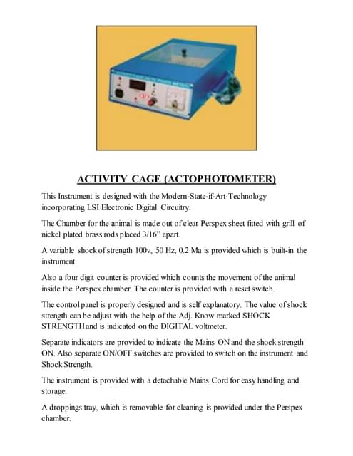 Expt 11 Effect of drugs on locomotor activity using actophotometer | PPT